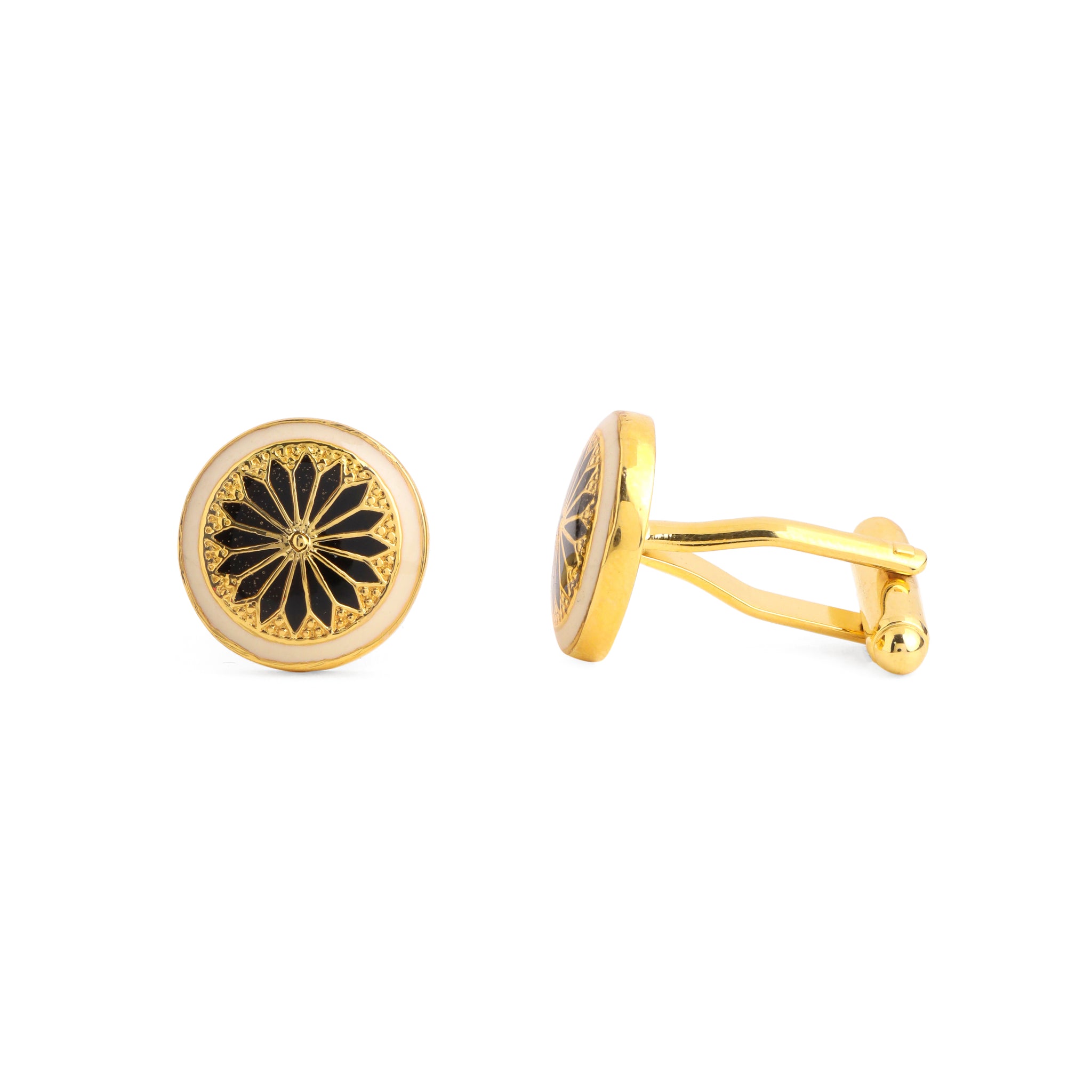 The Kutch Cufflinks - Black and Ivory Enamel Brass Engraved Groomsmen ...
