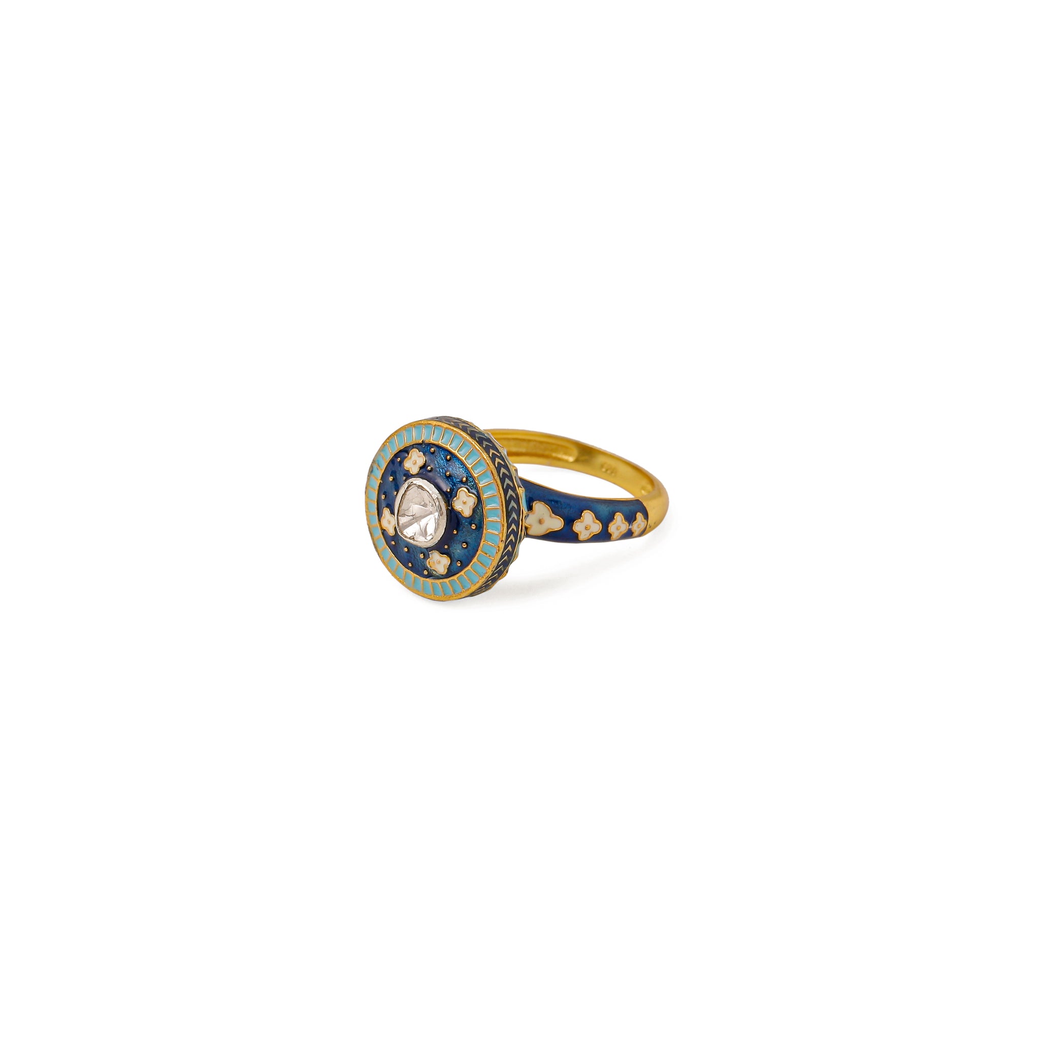 Buy Blue, Turquoise, Ivory & Gold Chattra Phool Polki Ring - AZGA