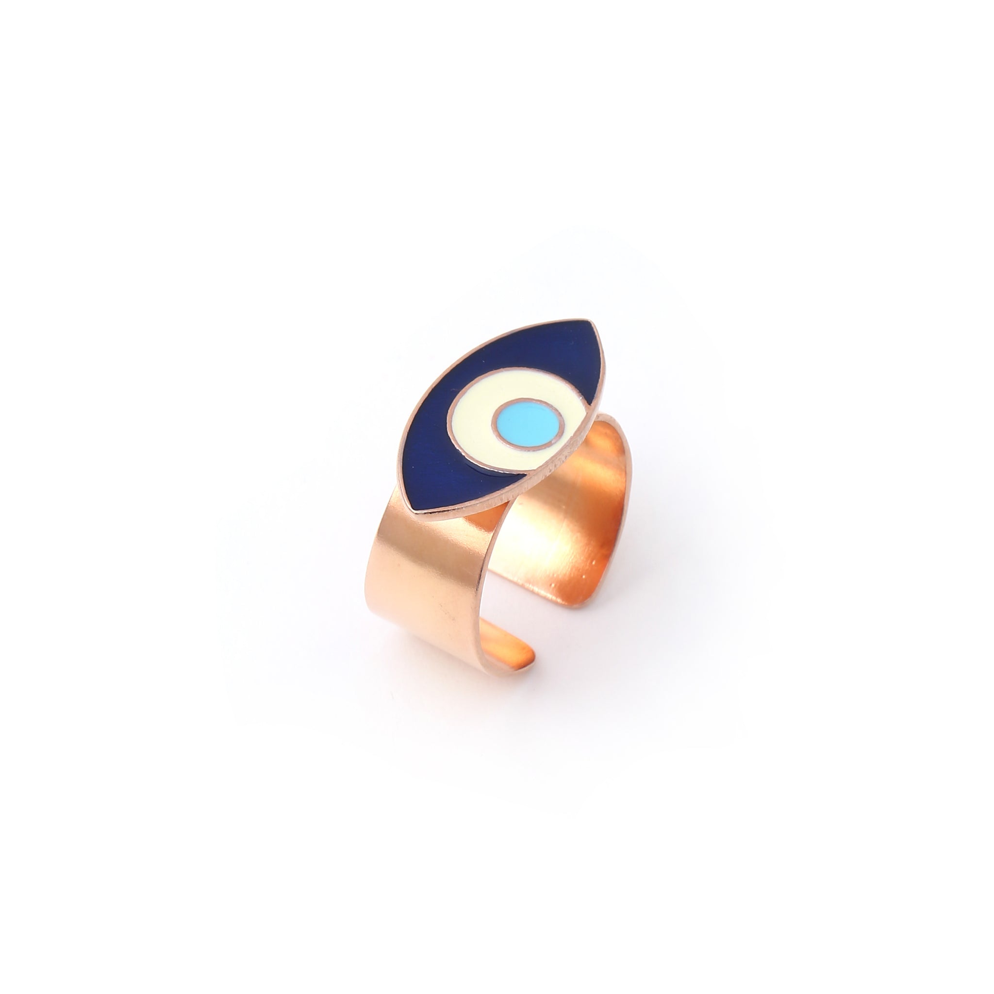 Buy Blue Rose Gold Evil Eye Enamel Adjustable Ring - Azga