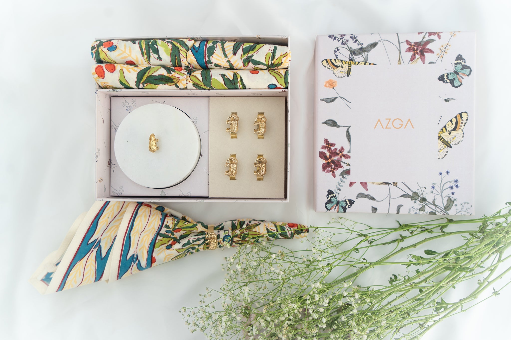 Buy Napkins, Napkin Ring and Marble Box Premium Table Gift Set - Azga
