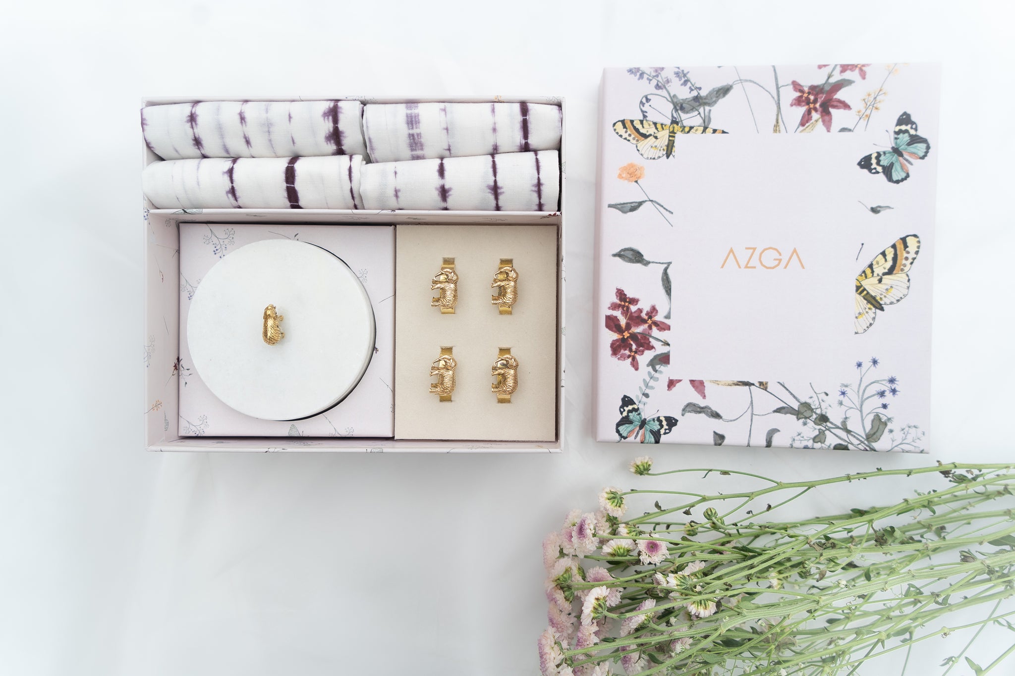 Buy Hand-picked Napkins, Napkin Ring and Marble Box Table Gift Set - Azga