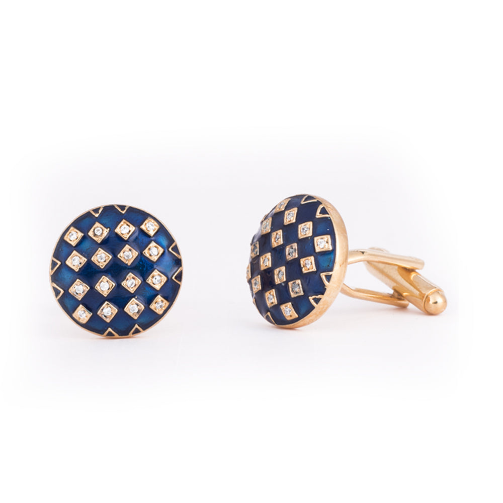Gingham Enamel Cufflinks Enamel Brass Engraved zirconia stone Groomsmen ...